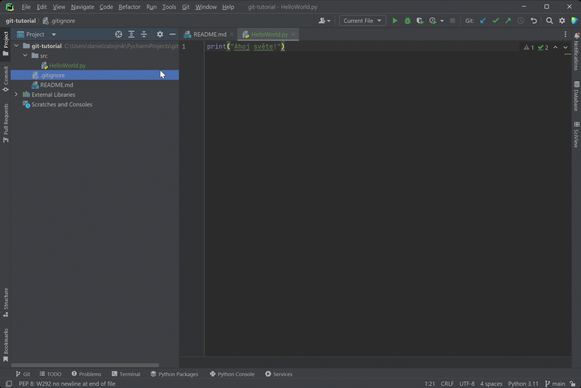 20. diel - Verzovací nástroj Git a PyCharm