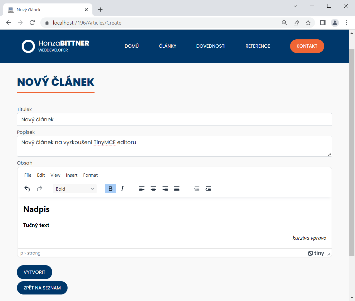 12. diel - Úprava ďalších šablón a editor v ASP.NET Core MVC