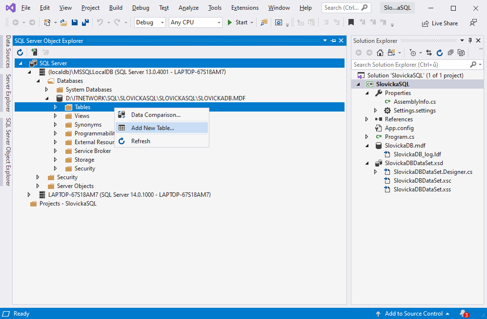 2. diel - Vytvorenie lokálnej databázy vo Visual Studio